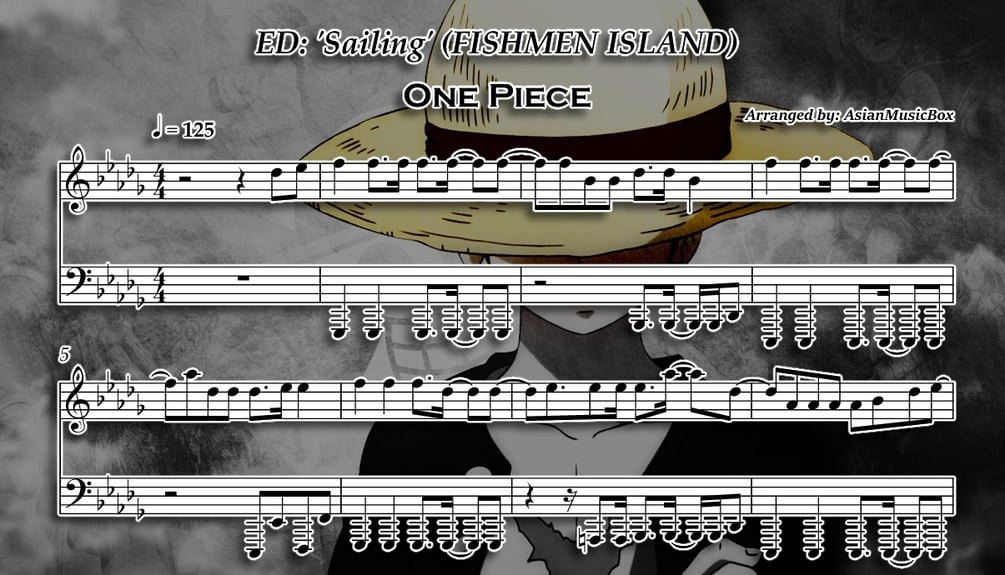 One Piece ED FISHMEN ISLAND - 'Sailing' [Piano Sheet Music / MIDI / WAV]