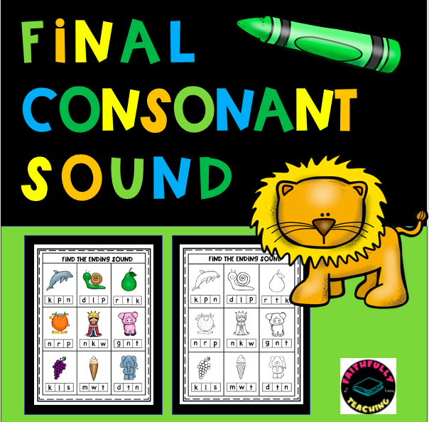 Find the Final Consonant Sound Worksheets w/ Single Ending Consonant