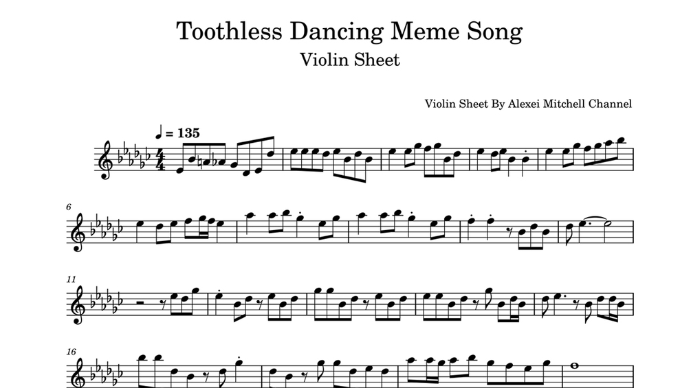Toothles Dacing Meme violin Sheet