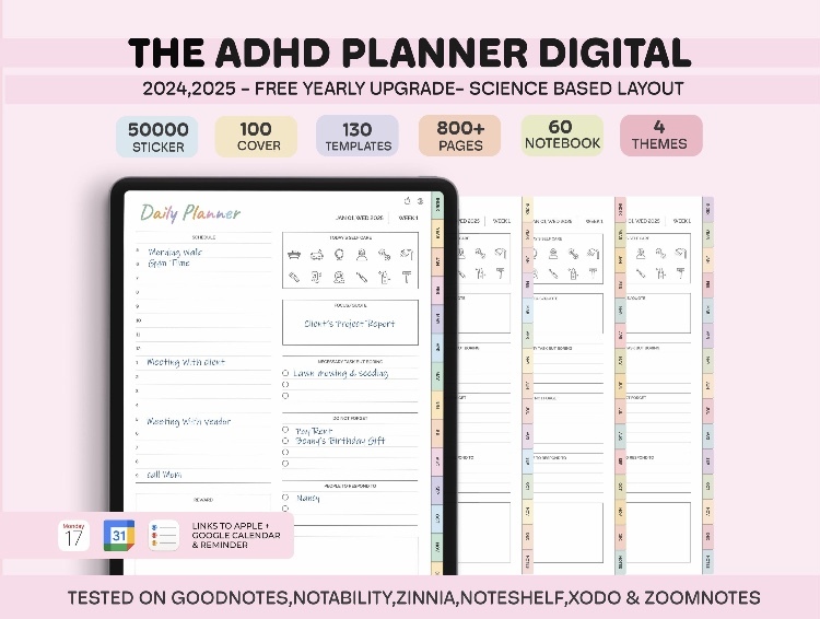 ADHD Digital Planner, 2024 2025 Goodnotes Planner, Adult ADHD Digital ...