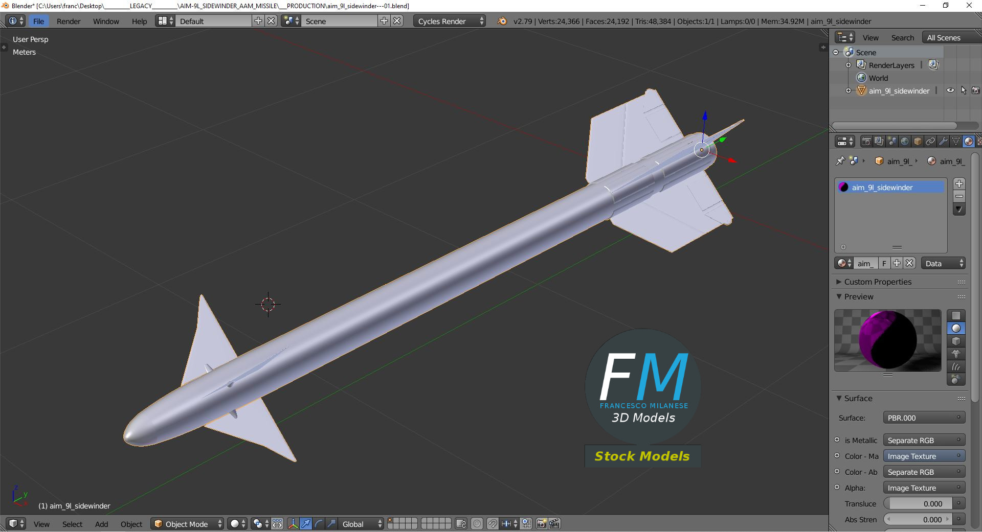 3D MODEL - AIM-9L Sidewinder AAM missile
