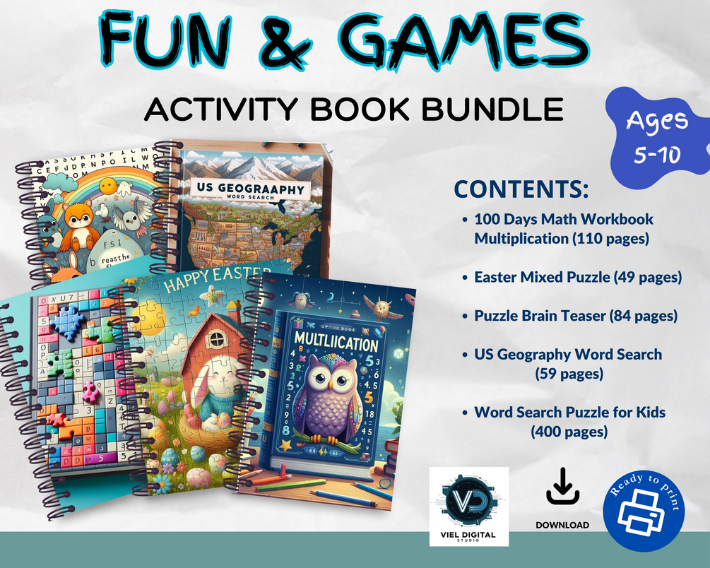 Activity Book | Fun & Games Bundle (Ages 6-12) | Math Workbook, Puzzles ...