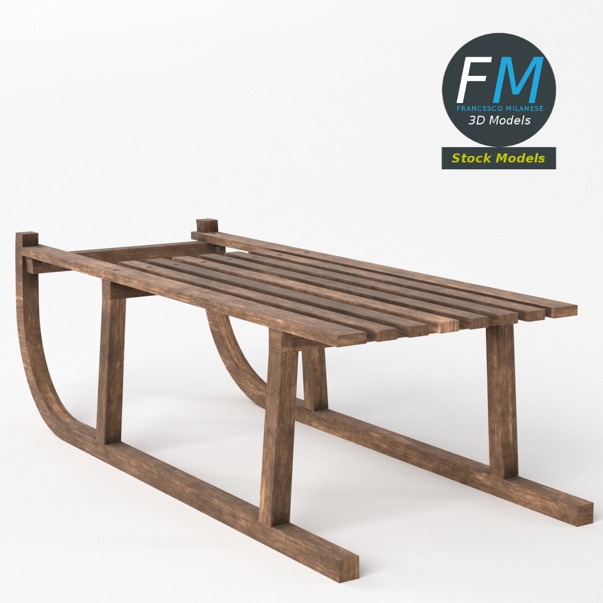 3D MODEL - Vintage wooden sled