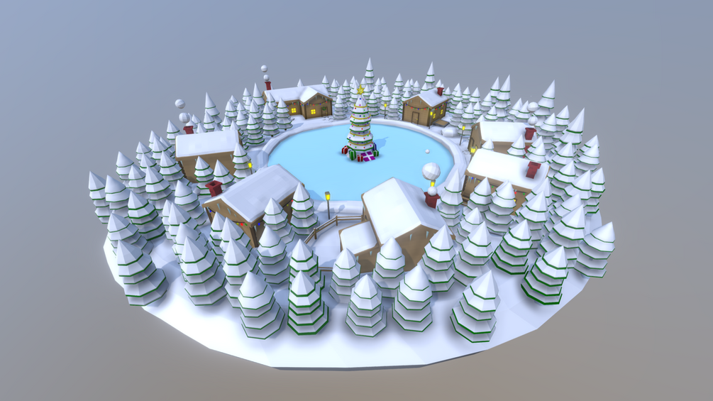 (FREE PRODUCT) Winter Scene Low Poly 3D Model