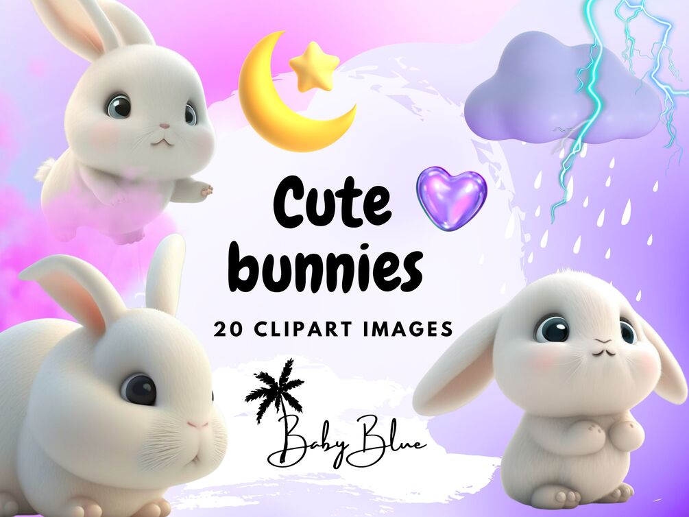 Cute Bunny Clip Art 💜🐰 - Rabbit - 🌈 Digital stickers - Image files - PNG