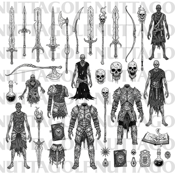 250 Undead Weapons Pack | Dark Fantasy Game Assets | High-res PNGs with ...