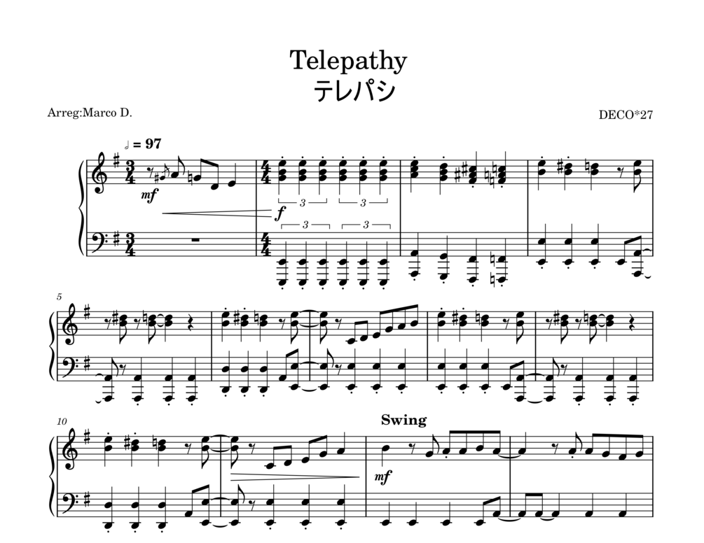Telepathy テレパシ / DECO*27 SHEET + MIDI