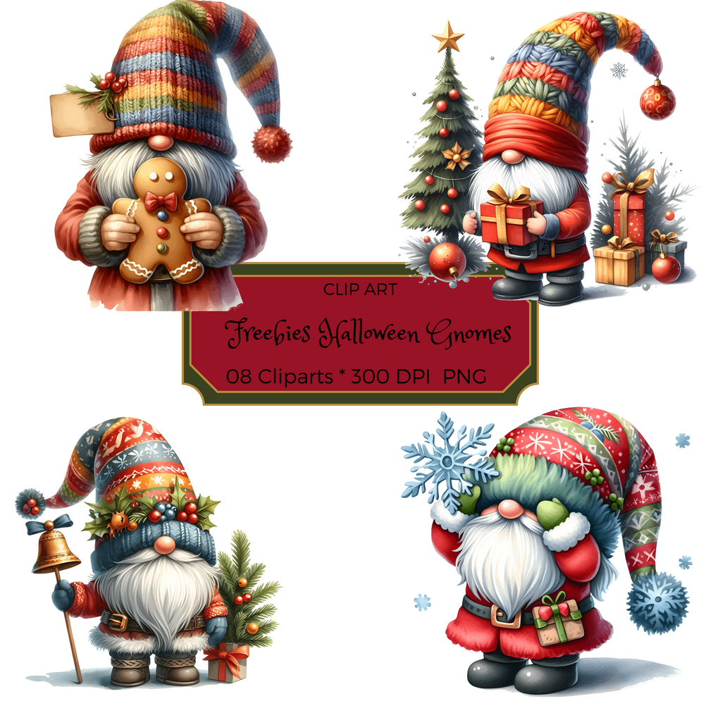 Free Christmas Gnomes Clipart | 5 Watercolor PNGs | Holiday Digital Freebie