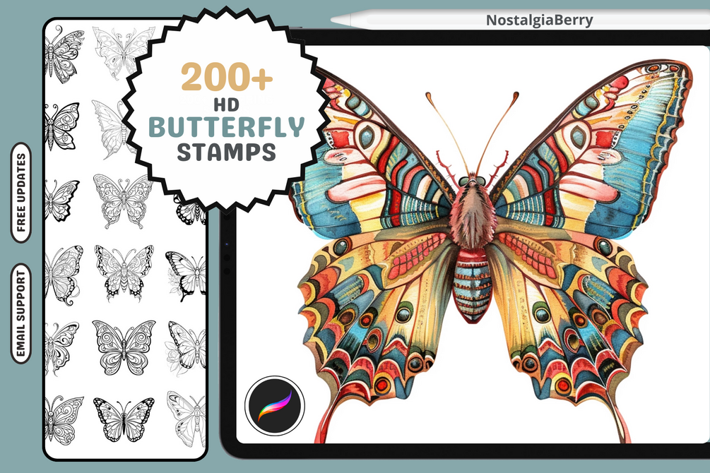 Procreate Stamps: 200+ Butterfly Stamps for Illustrations, Patterns ...