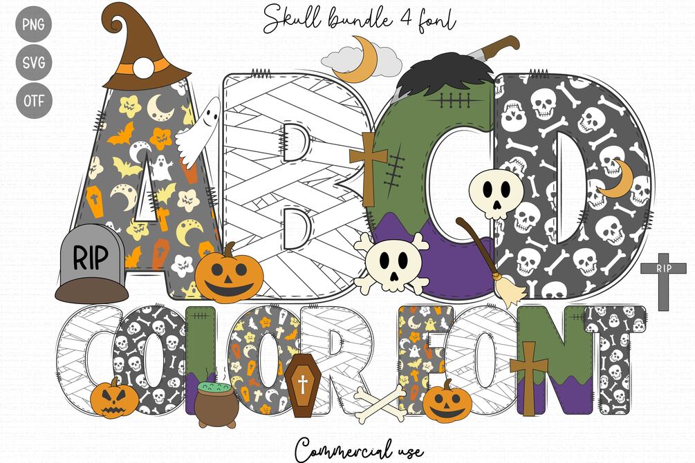 Halloween Skull,Zombie,Mummy Doodle Alphabet