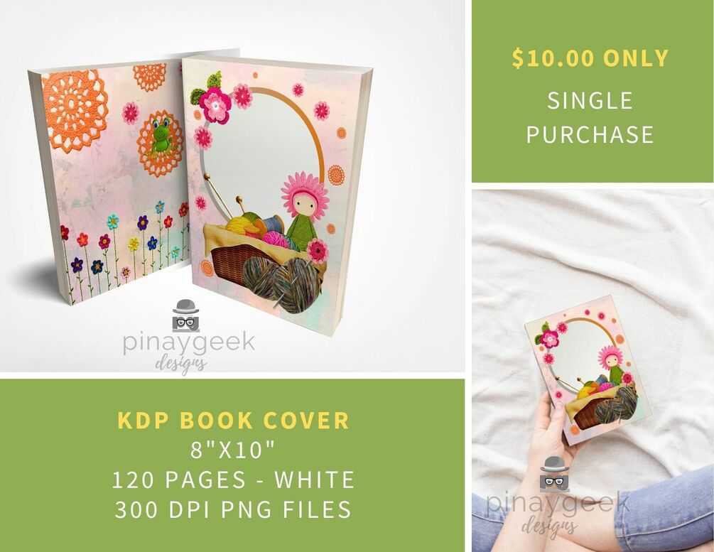 8"x10" Knitting Lover KDP Book Cover - 120 Pages White - FULL ...