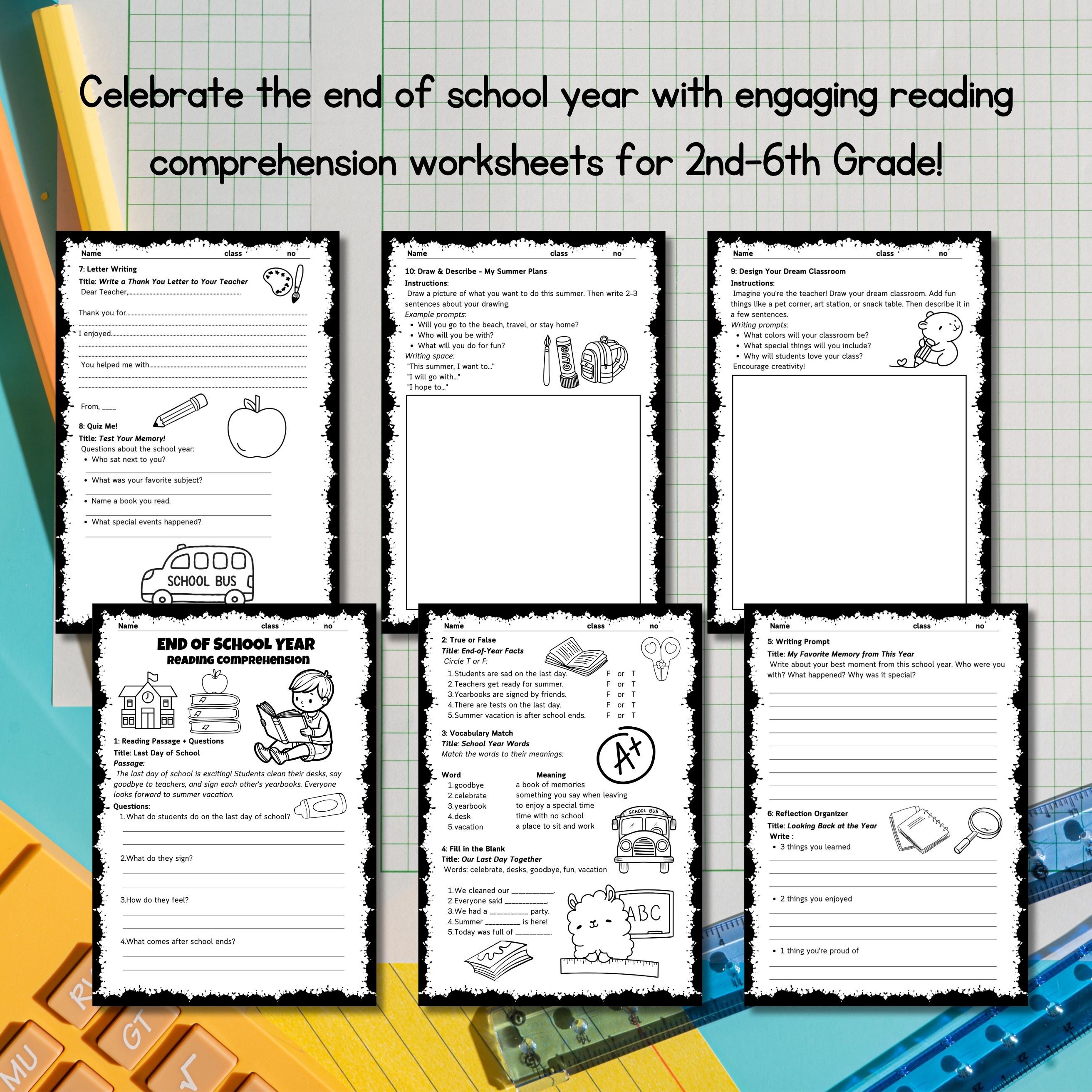 End of The Year Reading Comprehension Worksheet for kids, Passages ...