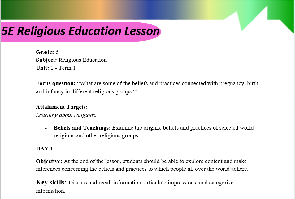 Religious Education_Birth and Infancy Rituals Pt 1_Lesson Plan