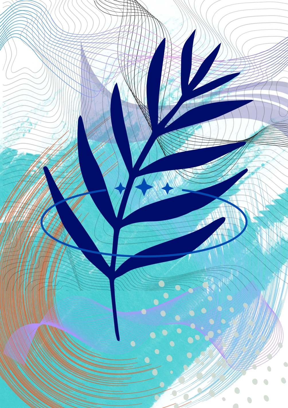 Abstract Blue Botanical Digital Art Print – Modern Leaf Illustration ...