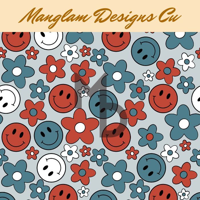 Vintage USA independence retro happy smiley face seamless repeat ...