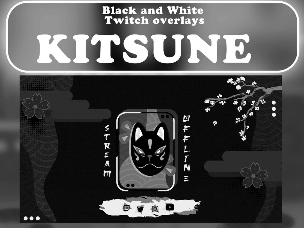 Animated Black and White Kitsune Twitch Overlay Pack – Full Stream ...