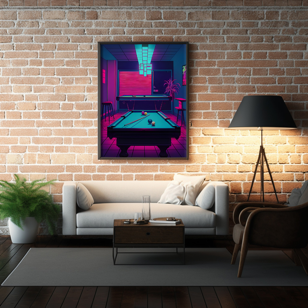 Stylish Neon Billiard Table - 80's Modern Wall Art Decor for Game Room ...