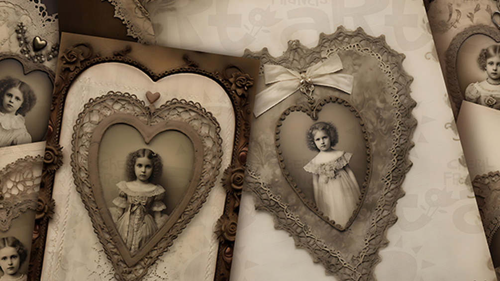 15 pc Sepia Paper Heart Photo Frame Girl Portrait Printable Junk ...