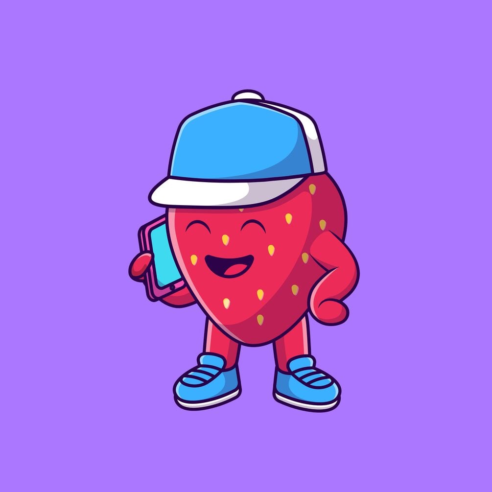 Cool Strawberry Call By Phone Cartoon
