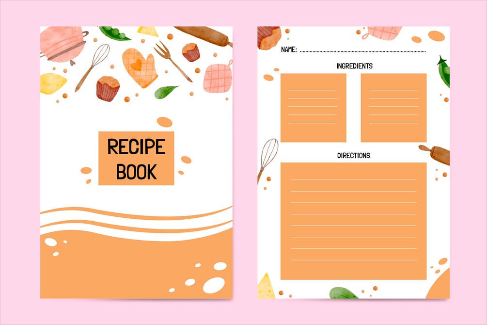 Watercolor recipe book template
