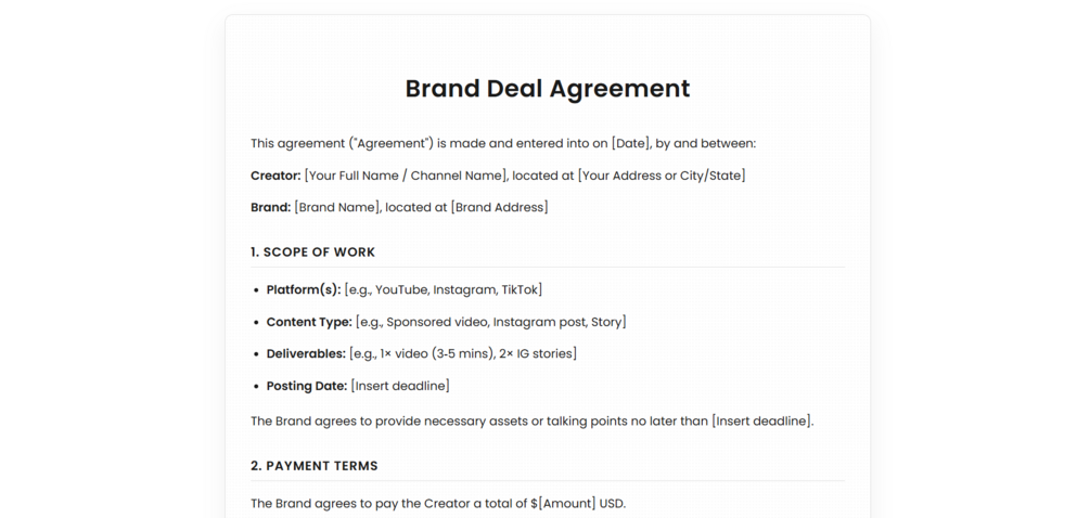 Brand Deal Agreement - Basic (Free)