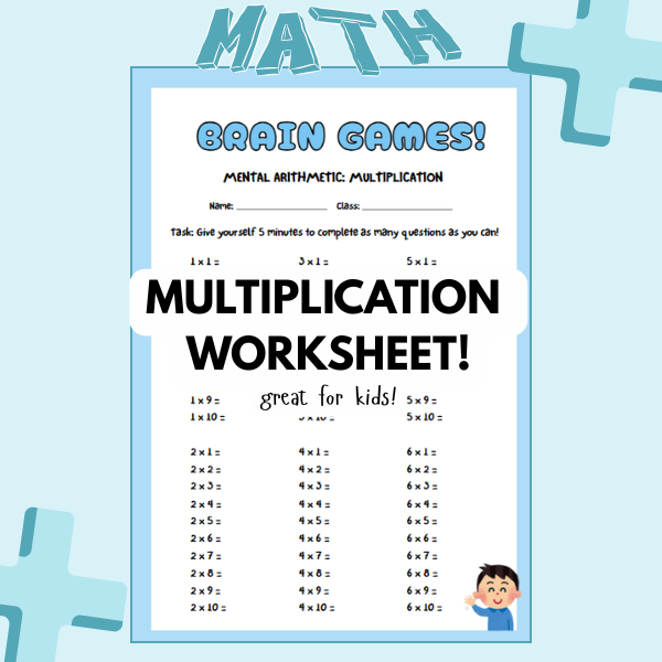 Mental Arithmetic: Multiplication Worksheet (Printable) 1-10