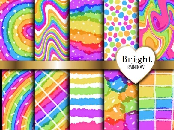 Bright Rainbow Digital Paper Collection 10 different Bright Rainbow ...