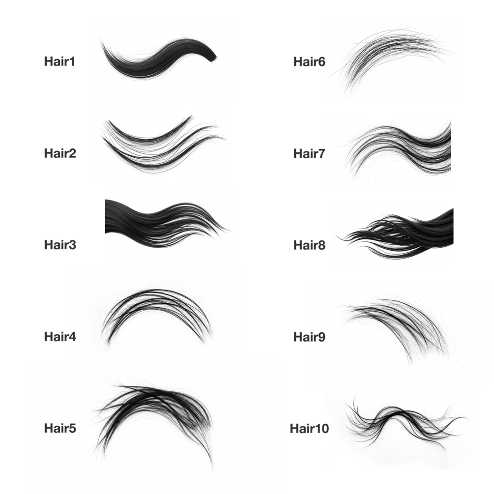 Wispy Hair Photoshop Brushes – 10 High-Quality Strands (abr)