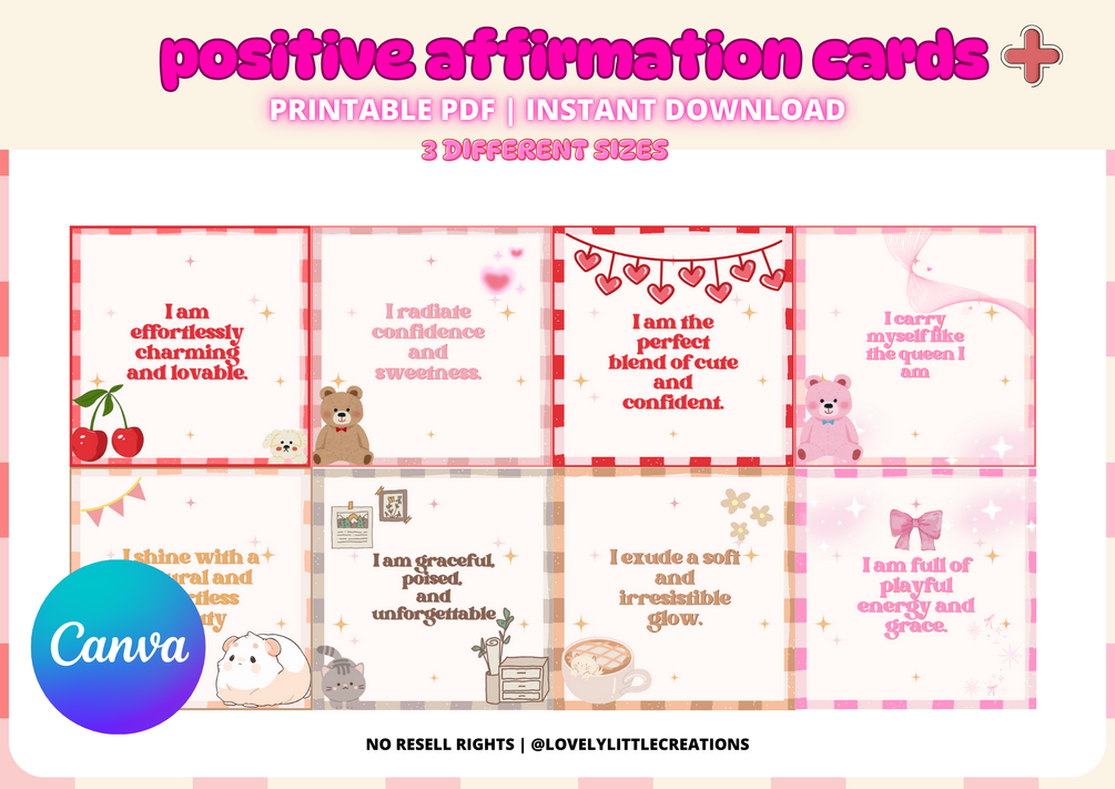 Printable Positive Affirmation Cards | Coquette Style for Self-Love ...