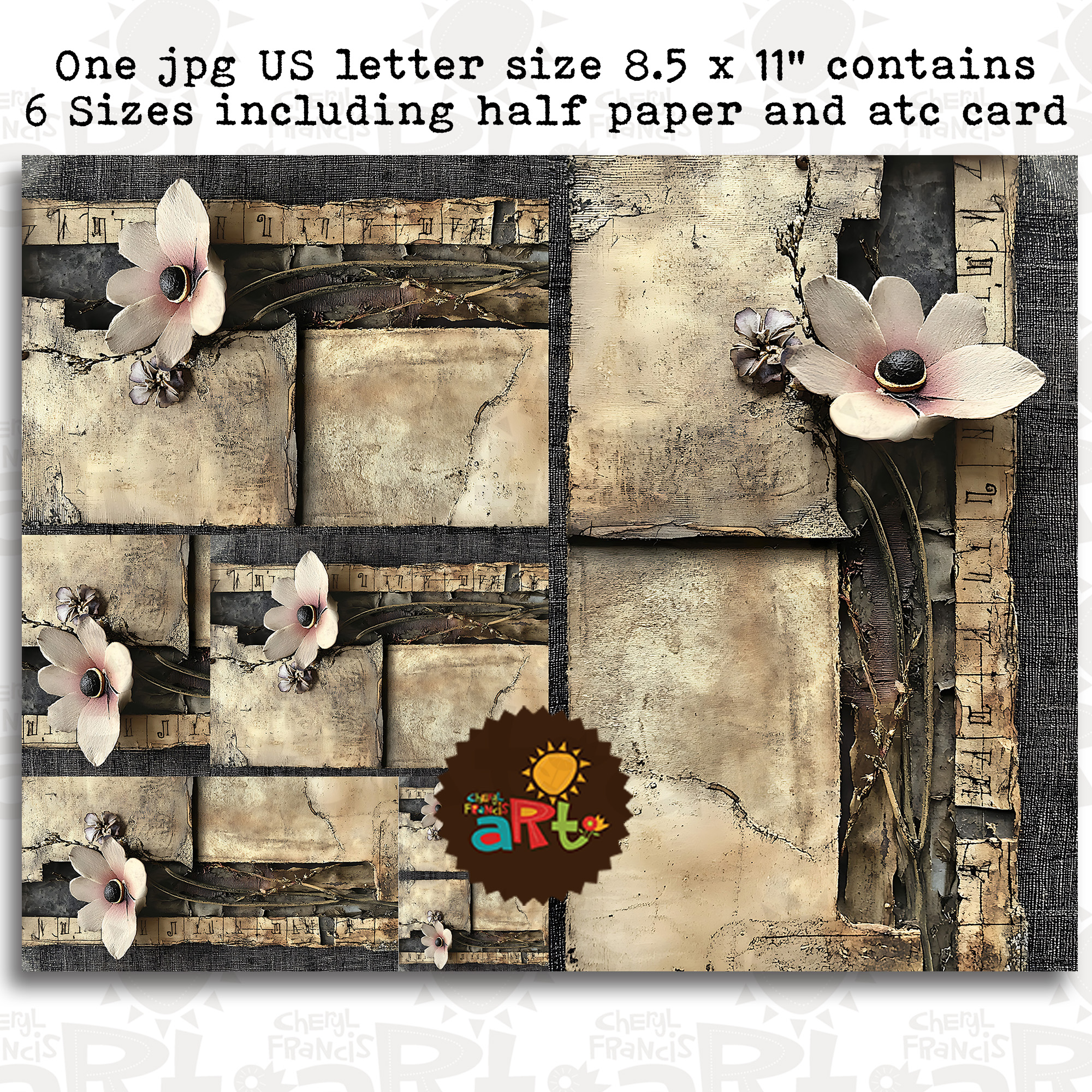 Single Floral Assemblage Image Printable Junk Journal Half Paper for ...