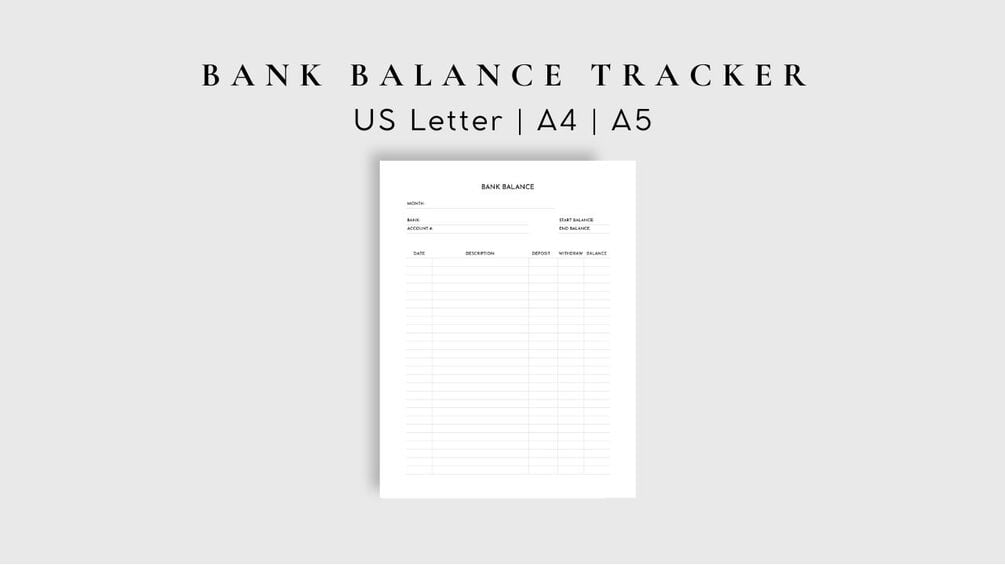 Bank Balance Tracker, 3 Pages, Instant Download