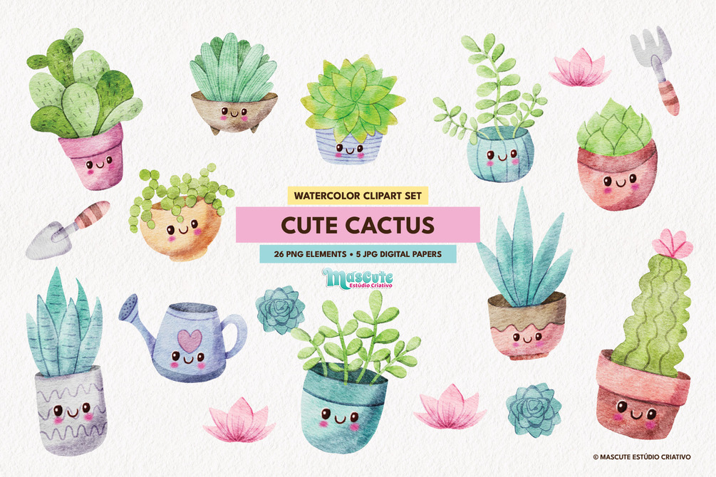 Watercolor Cactus and Succulents Clipart | Cute Botanical Illustrations ...
