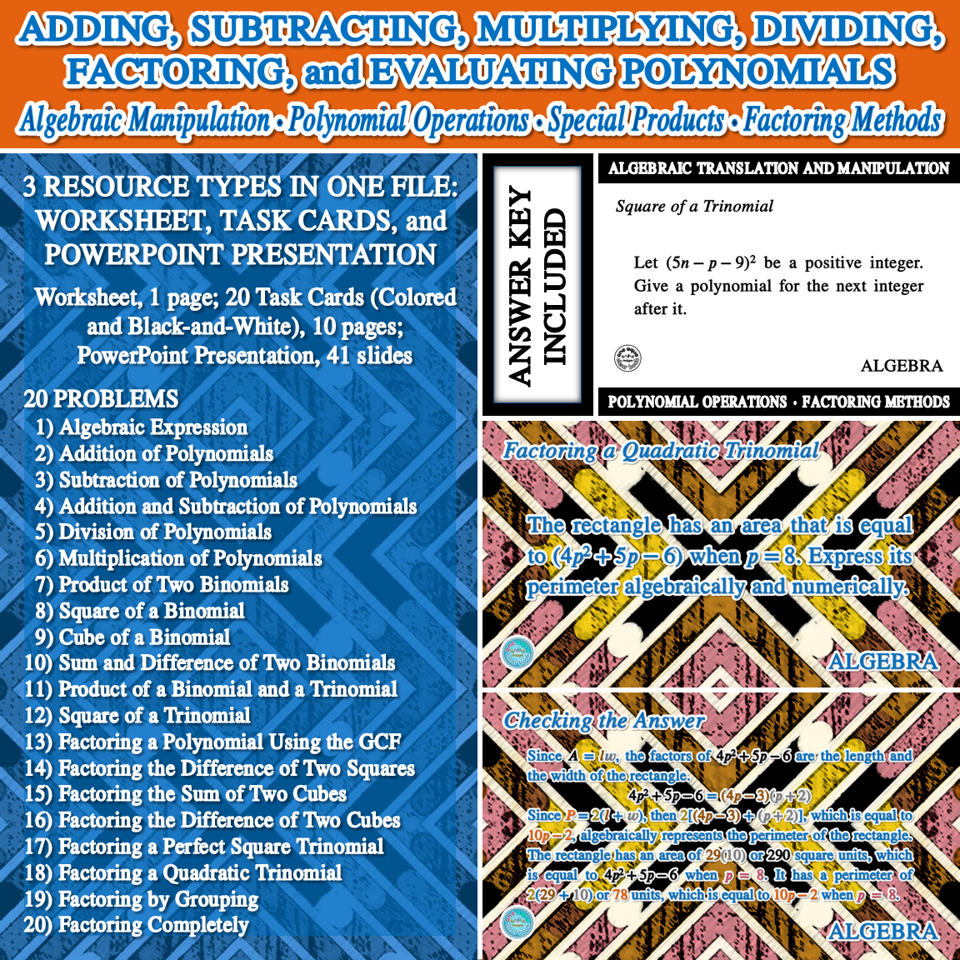 Polynomial Evaluation And Operations Special Products And Factoring