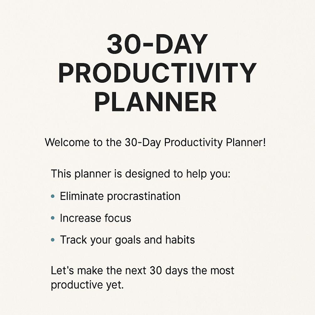 30-Day Productivity Planner (Printable Digital PDF)