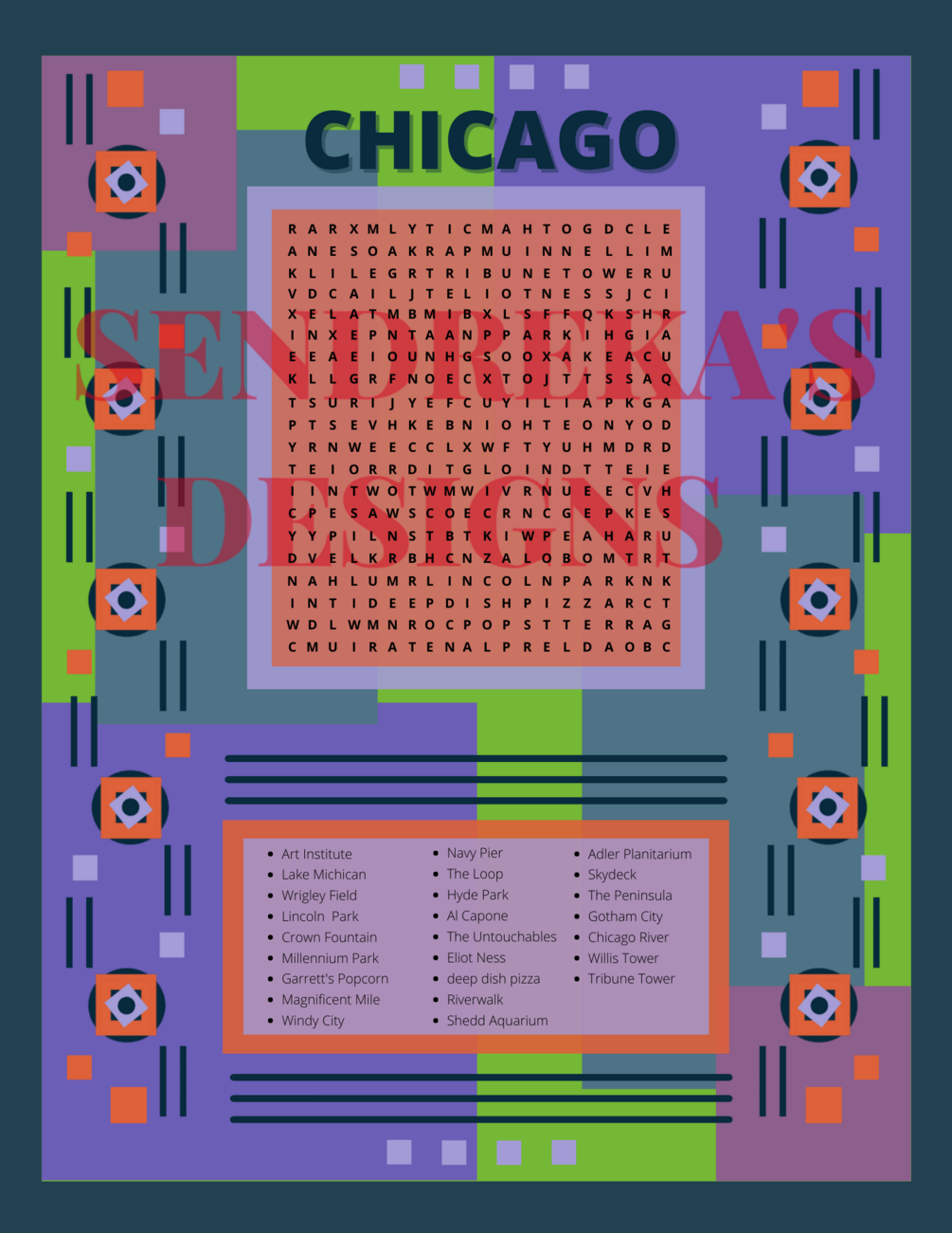 PDF Word Search Puzzle with Chicago Theme