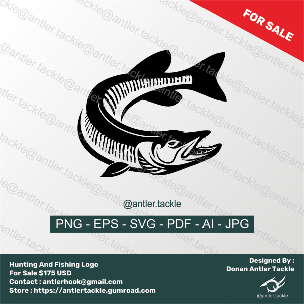 Muskie Fish Hook Fishing Logo Designed By Donan Antler Tackle