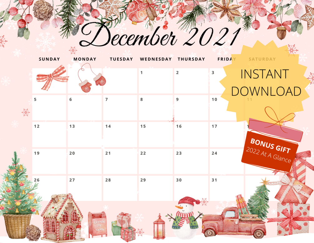 Editable Christmas 2021 Calendar Printable - Digital Download