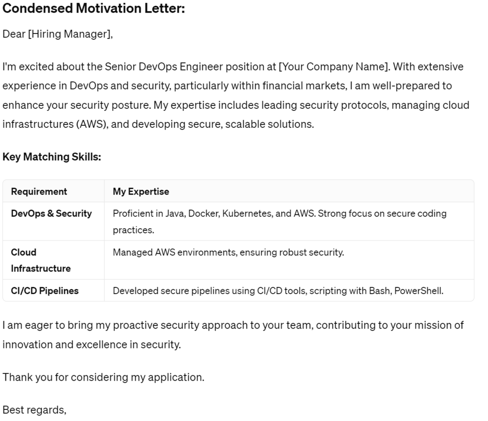 Tailored Letters Matching CV & Application