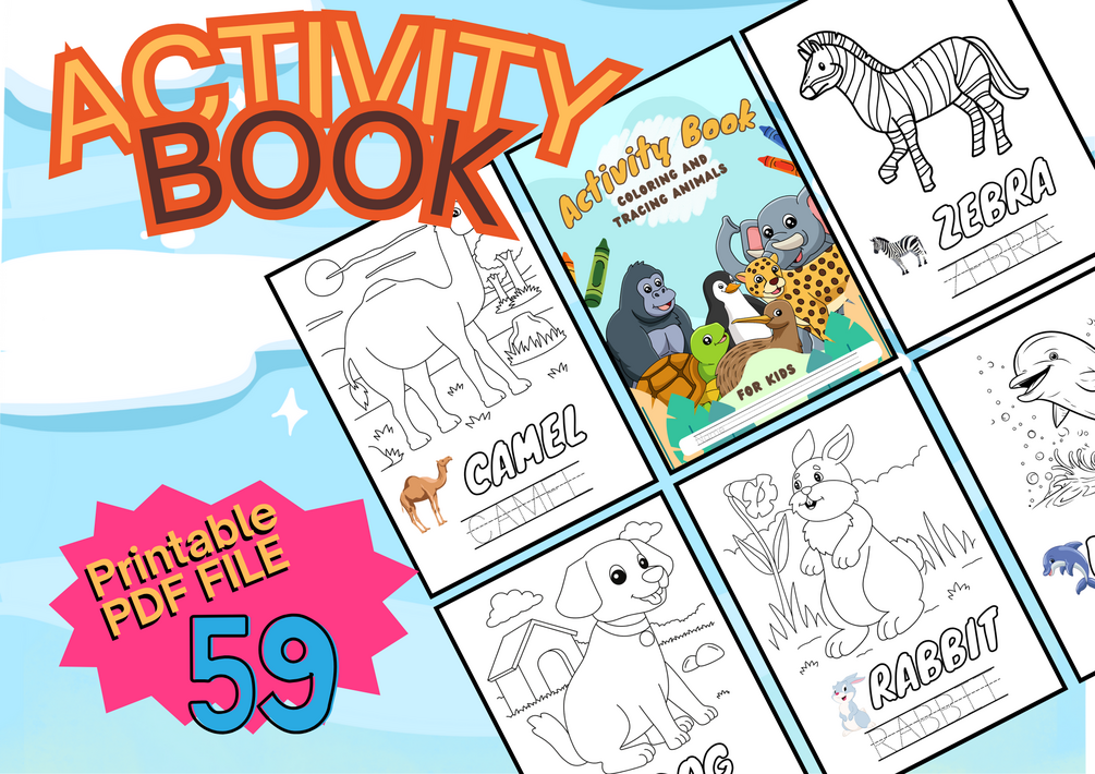 Activity Book For Kids (Coloring and Tracing Letters and Animas)