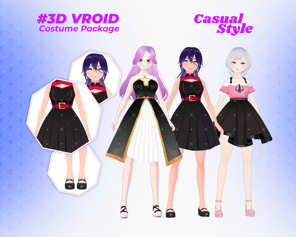 Vroid Fashion Trio Casual Clothing Bundle for Virtual Avatars - VRoid ...