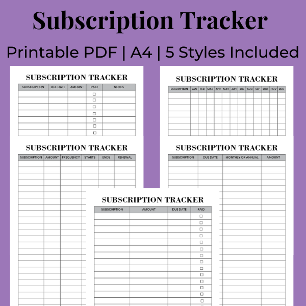 Subscription Tracker Printable | Subscription Log | Digital Download ...