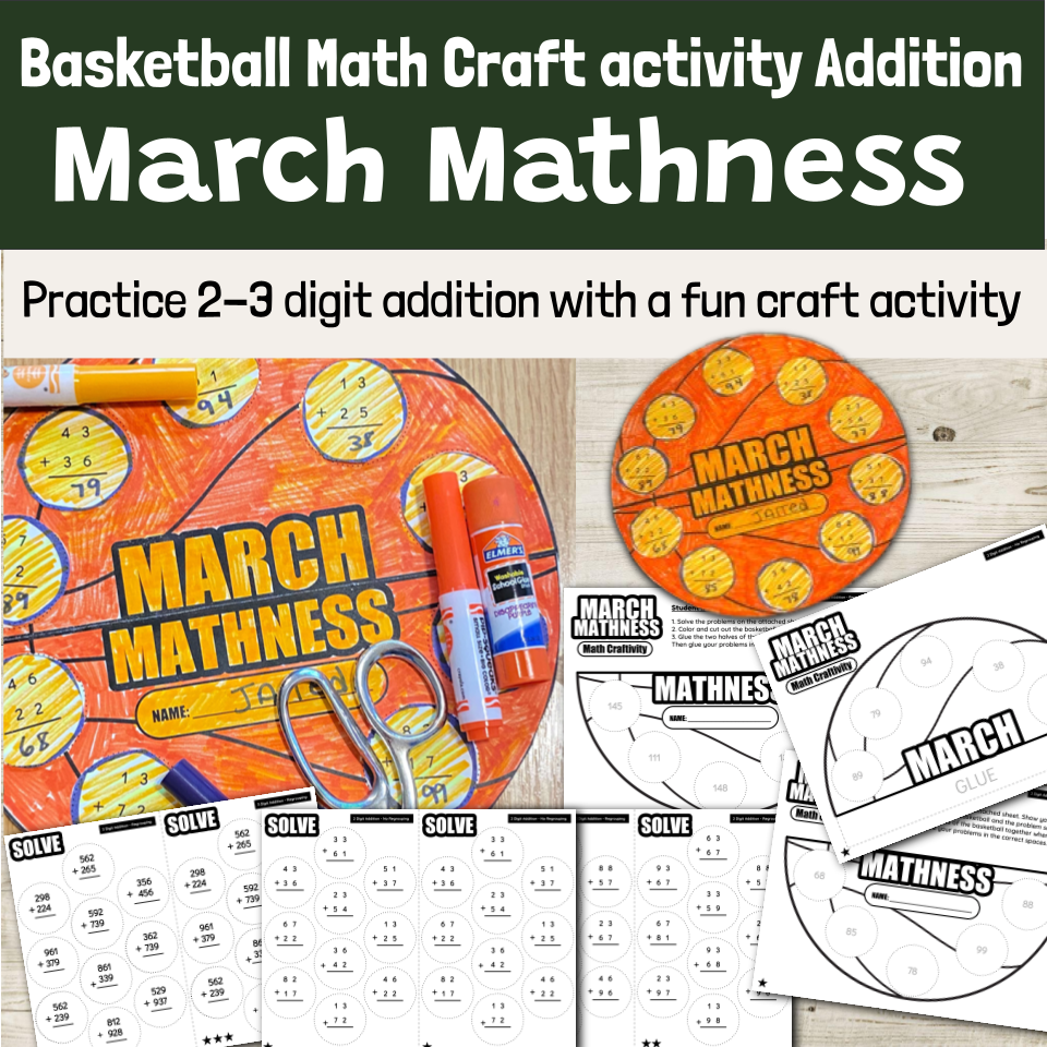 Basketball Math Craft Addition March Mathness - Perfectly for your ...