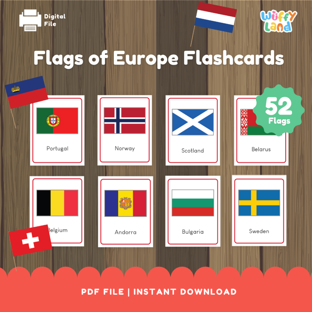 Flags of Europe Flashcards – 52 Printable Geography Cards for Kids ...