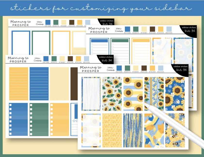 Kit 34 Complete Sticker Set | Summer Sunflowers | Pre-Cropped Stickers ...