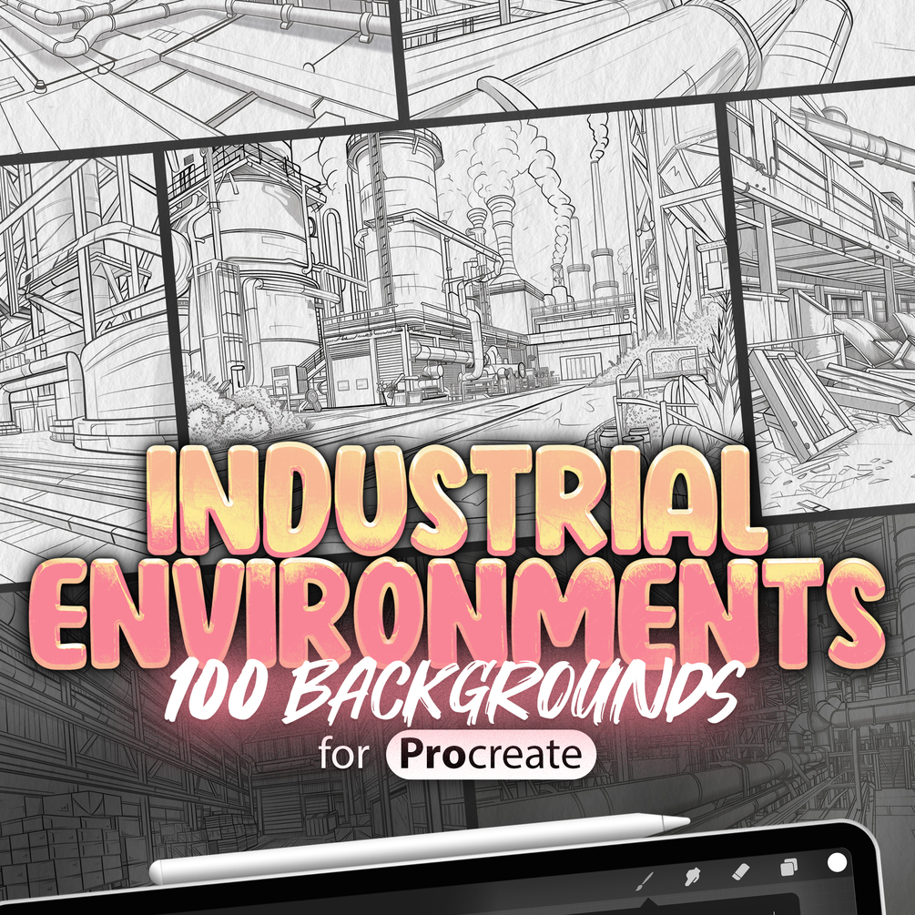 100 Procreate Industrial Environments Backgrounds Collection