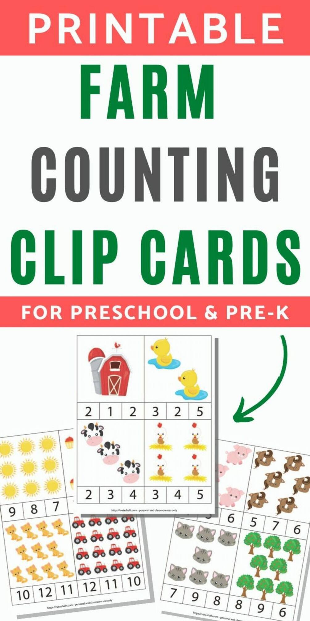Farm Counting Clip Cards for Preschool (counting clip cards 1-12)
