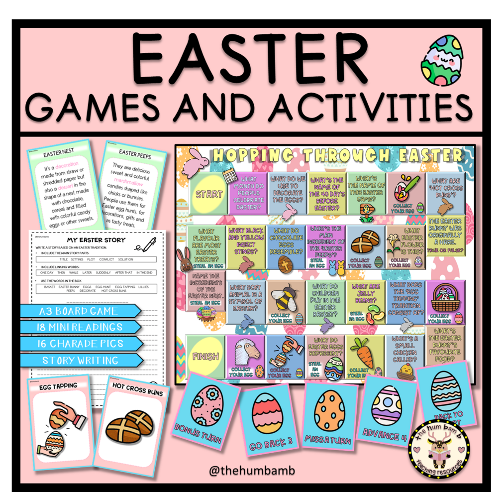 EASTER PACK ACTIVITIES BOARD GAME, READING, WRITING AND CHARADES - THE ...