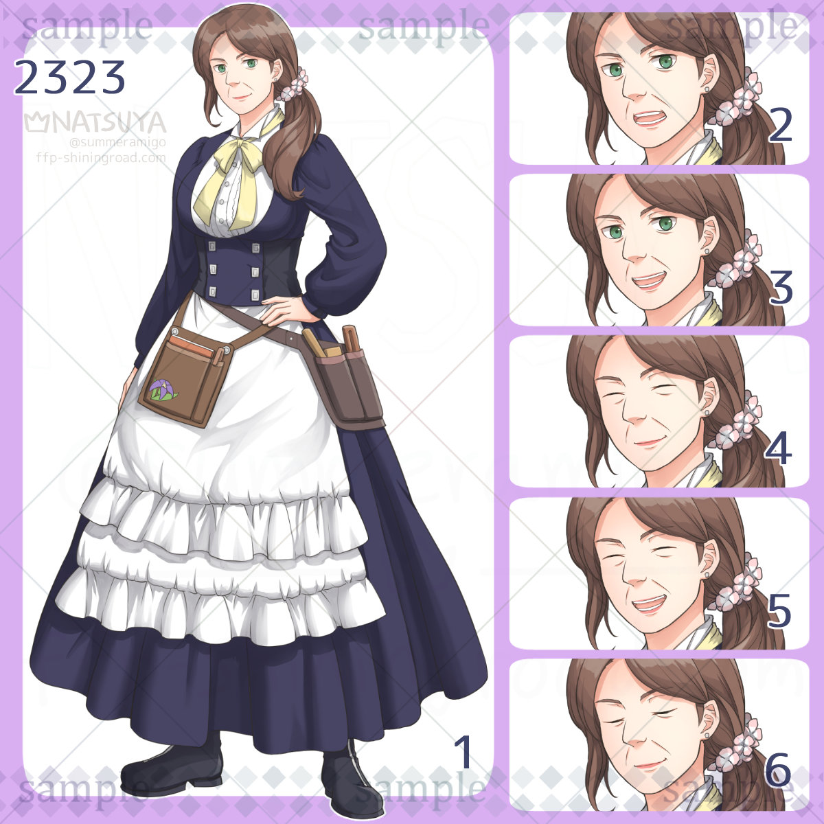 Anime Character Art Pack: 2323 - 6 Expressions | Image: Woman, middle ...