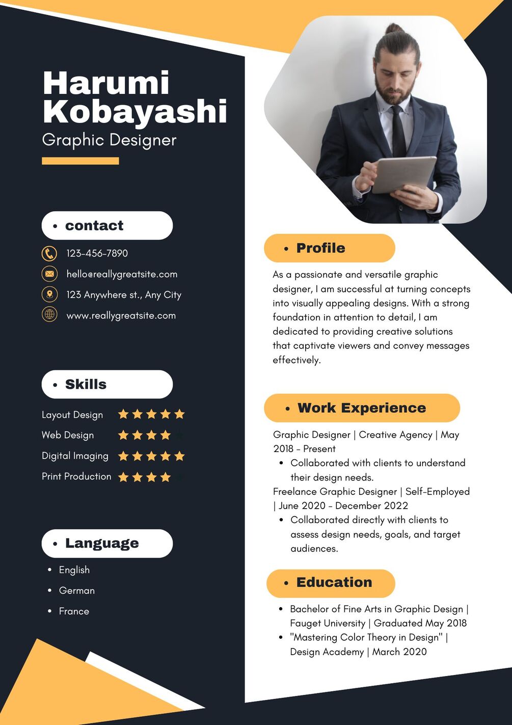 Orange Black and White Corporate Graphic Designer Resume A4 | Canva template