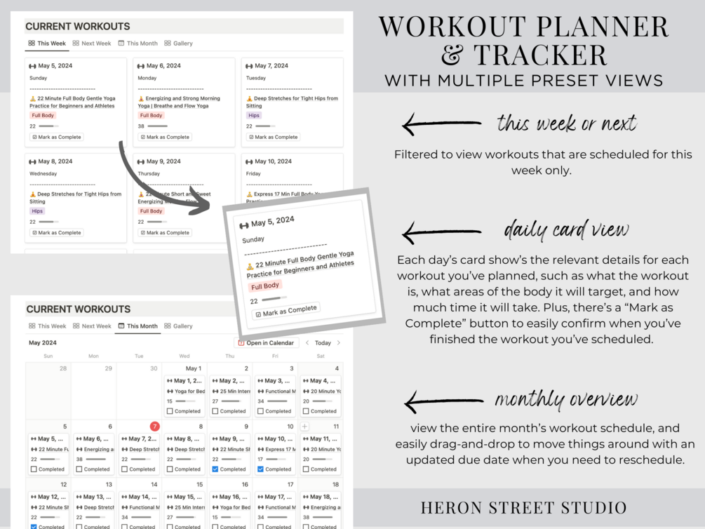 Monochrome Fitness Hub Notion Template with Integrated Workout Library ...